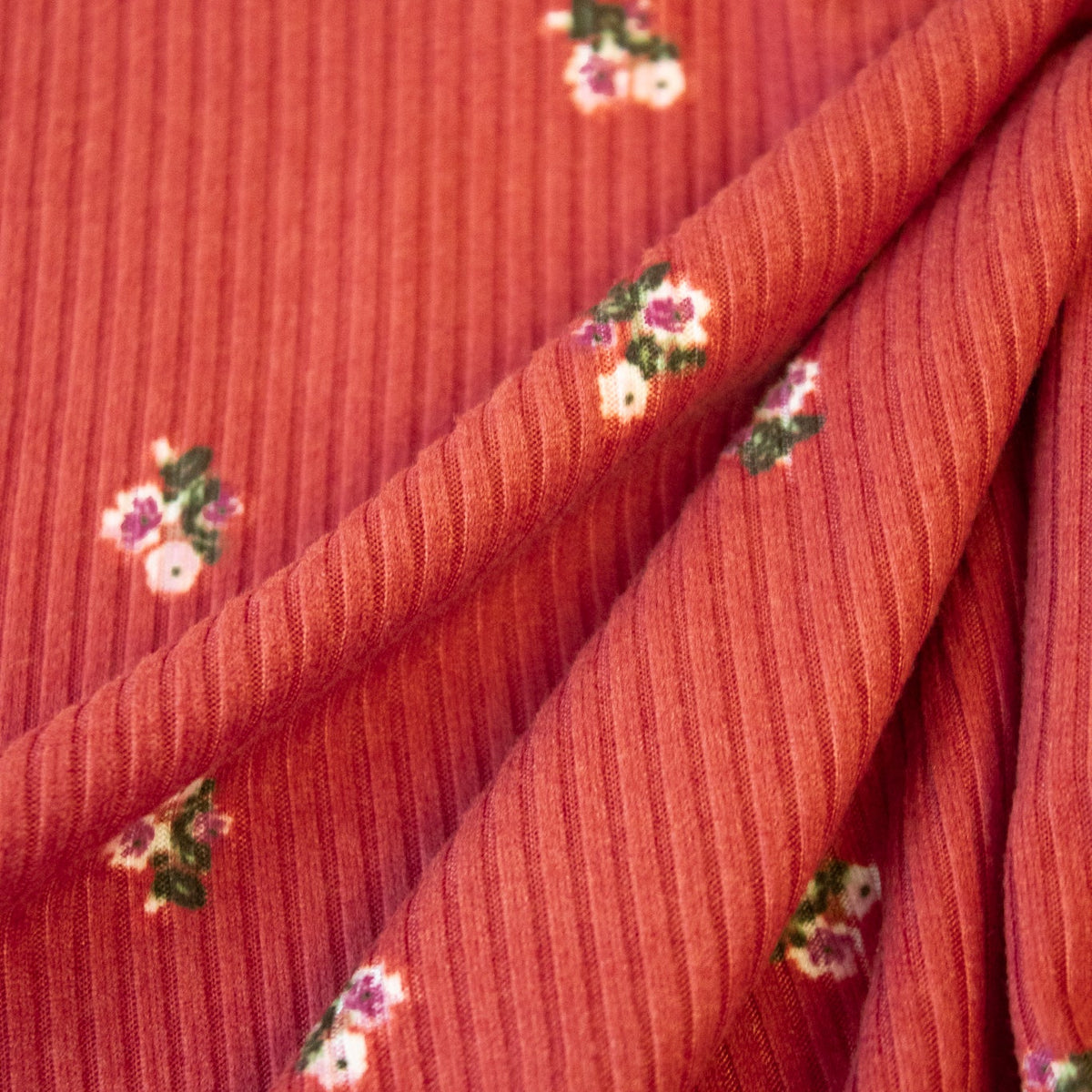 Flowers on Red, Rib Knit Fabric – Boho Fabrics