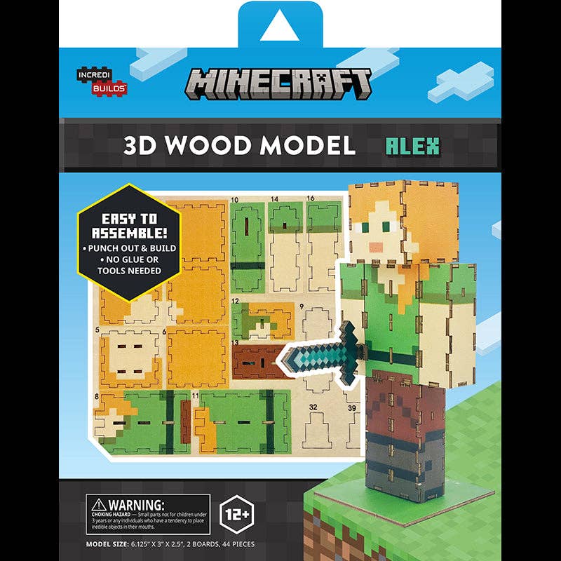IncrediBuilds: Minecraft: Alex 3D Wood Model Kit – Boho Fabrics