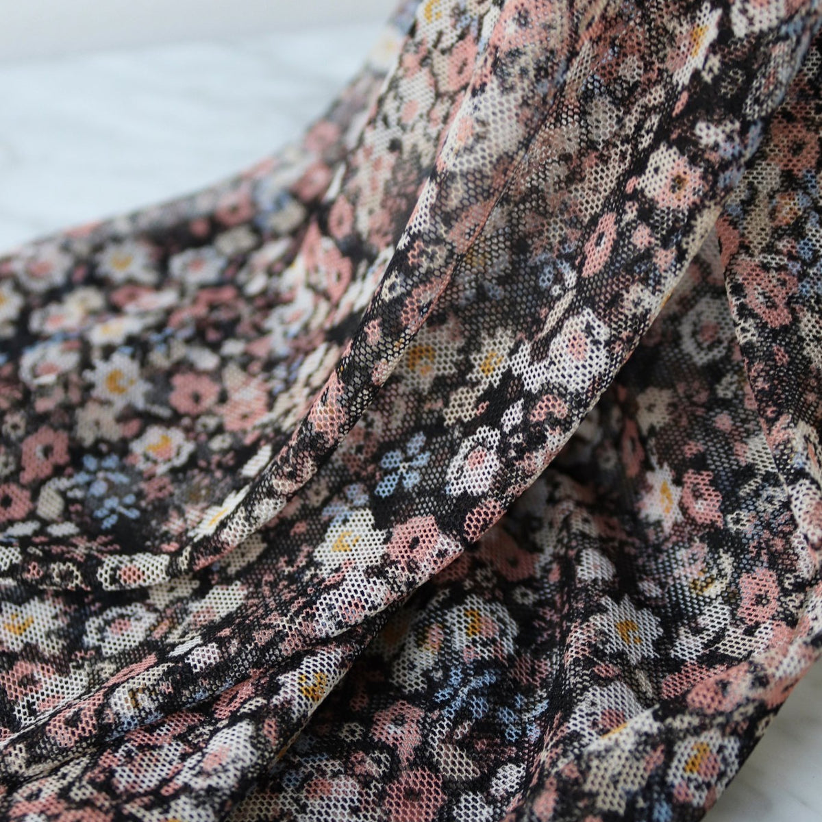 Petite Floral Bouquets, Stretch Mesh Printed Fabric. – Boho Fabrics
